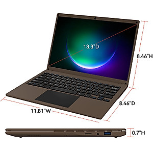 A DREAMER Laptop Computer 13.3 inch 2.5K QHD IPS 16:10 Screen, Windows 10 Laptop Intel N4020 SSD Replaceable Portable Traditional Laptop, Brown PC (6G+256GB)