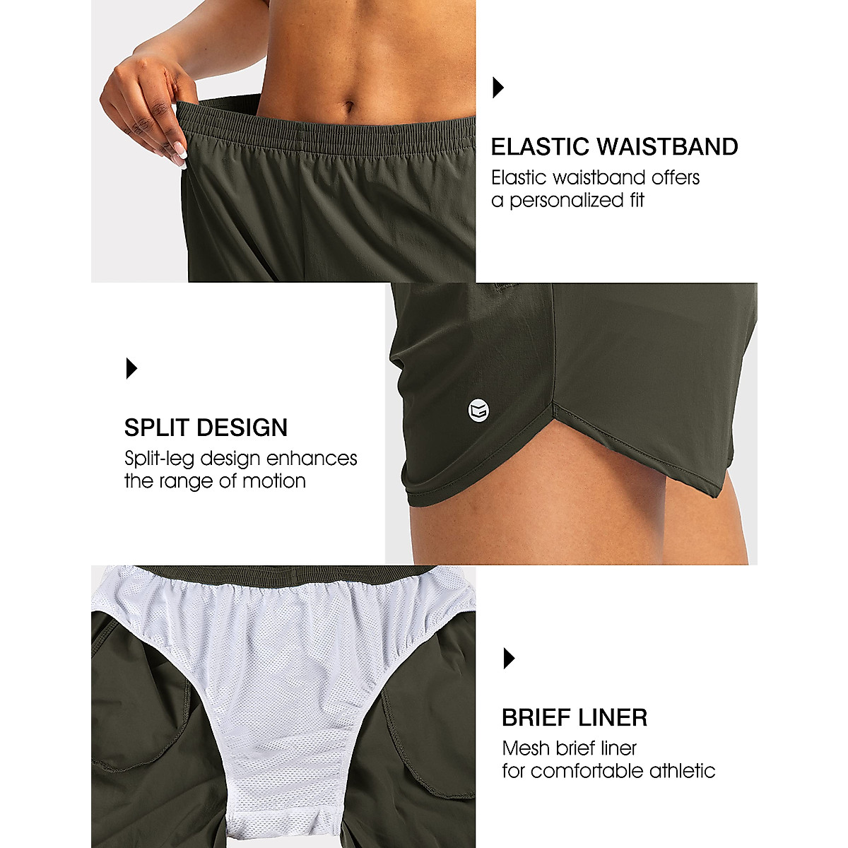 G Gradual Women's Running Shorts with Zipper Pockets Quick Dry Athletic Workout Gym 3" Short Shorts for Women with Comfy Liner (army green, Small)