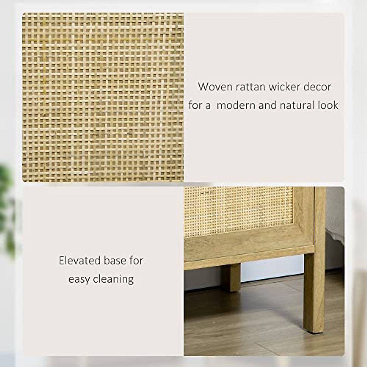 HOMCOM Boho Bookshelf, Storage Cabinet with 3 Open Shelves and Natural Rattan Decor, Bookcase for Living Room, Study, Bedroom