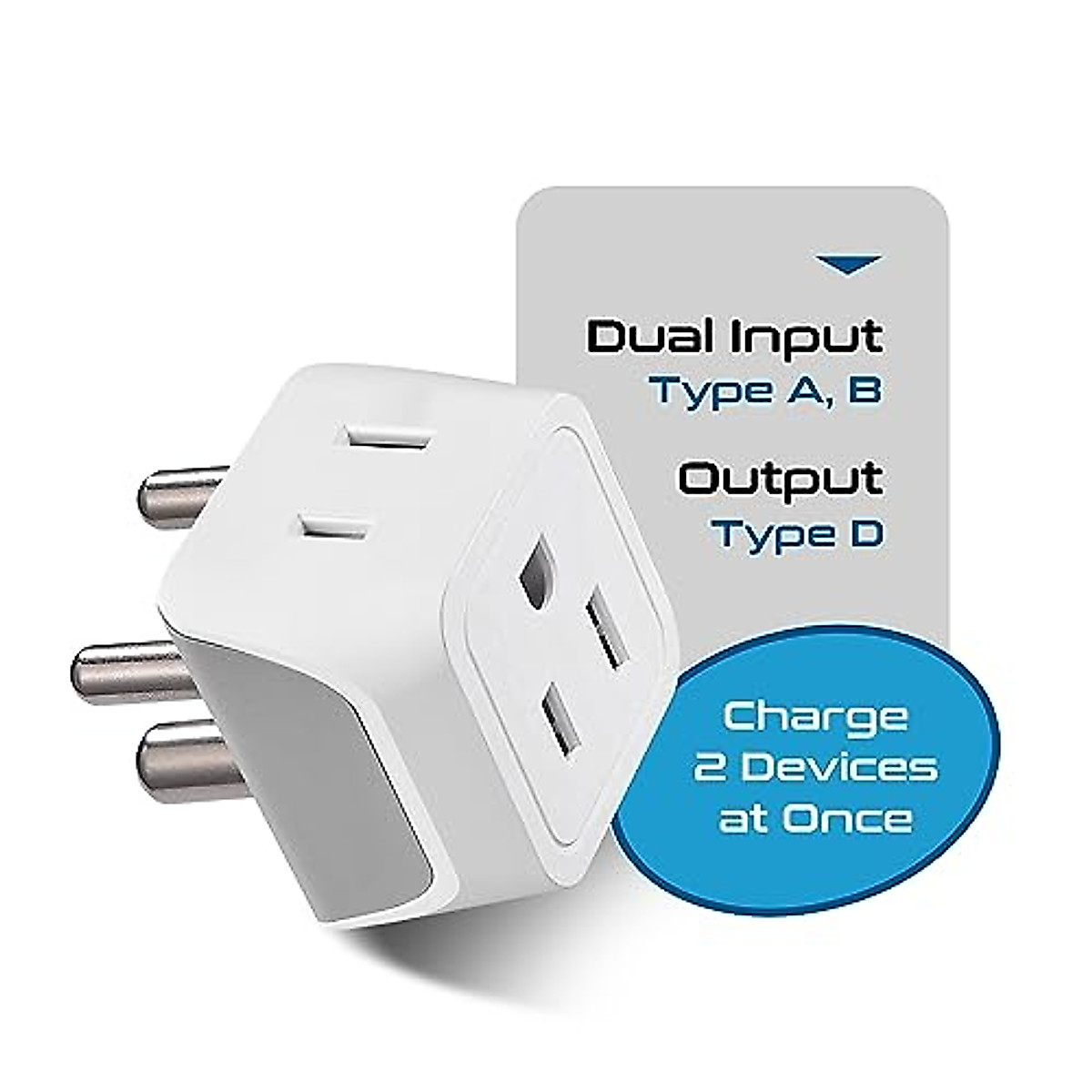 Ceptics US to India Plug Adapter works in Nepal, Maldives, Pakistan, India Power Adapter, Dual USA Input, Grounded Travel Adapter for Indian plug, Perfect for Phones, Laptop Chargers, 3 Pack (CT-10)