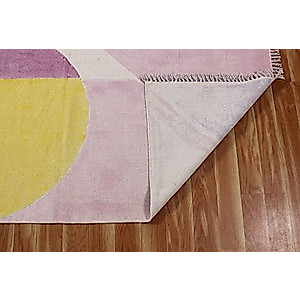 Casavani Hand Block Printed Cotton Dhurrie Geometric Pink & Yellow Tassel Rug Easy Care Washable Rugs for Doormat Entryway Living Room Bedroom Hallway Balcony 7x10 Feet