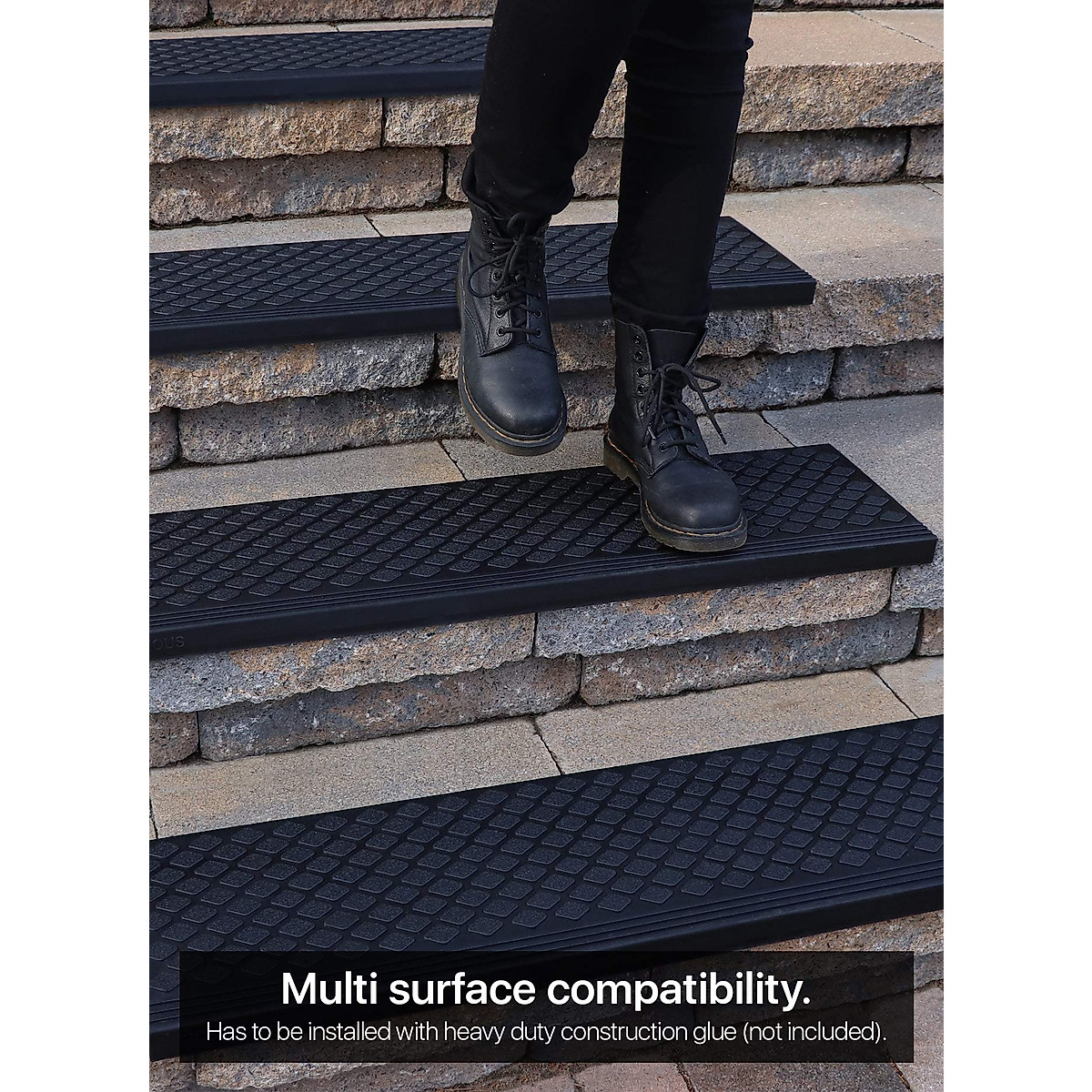 FINEHOUS Rubber Stair Treads Non-Slip Outdoor 48"x10" (4-Pack) – Anti-Slip Step Mat with Nosing