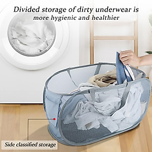Collapsible Laundry Baskets 2 Pack, Mesh Pop Up Hamper with Handles, Portable Stair Basket, Dorm or Room Folding Hamper, Dirty Clothes Hamper Light Breathable, Compact Fold and Hold More. Grey. 2H