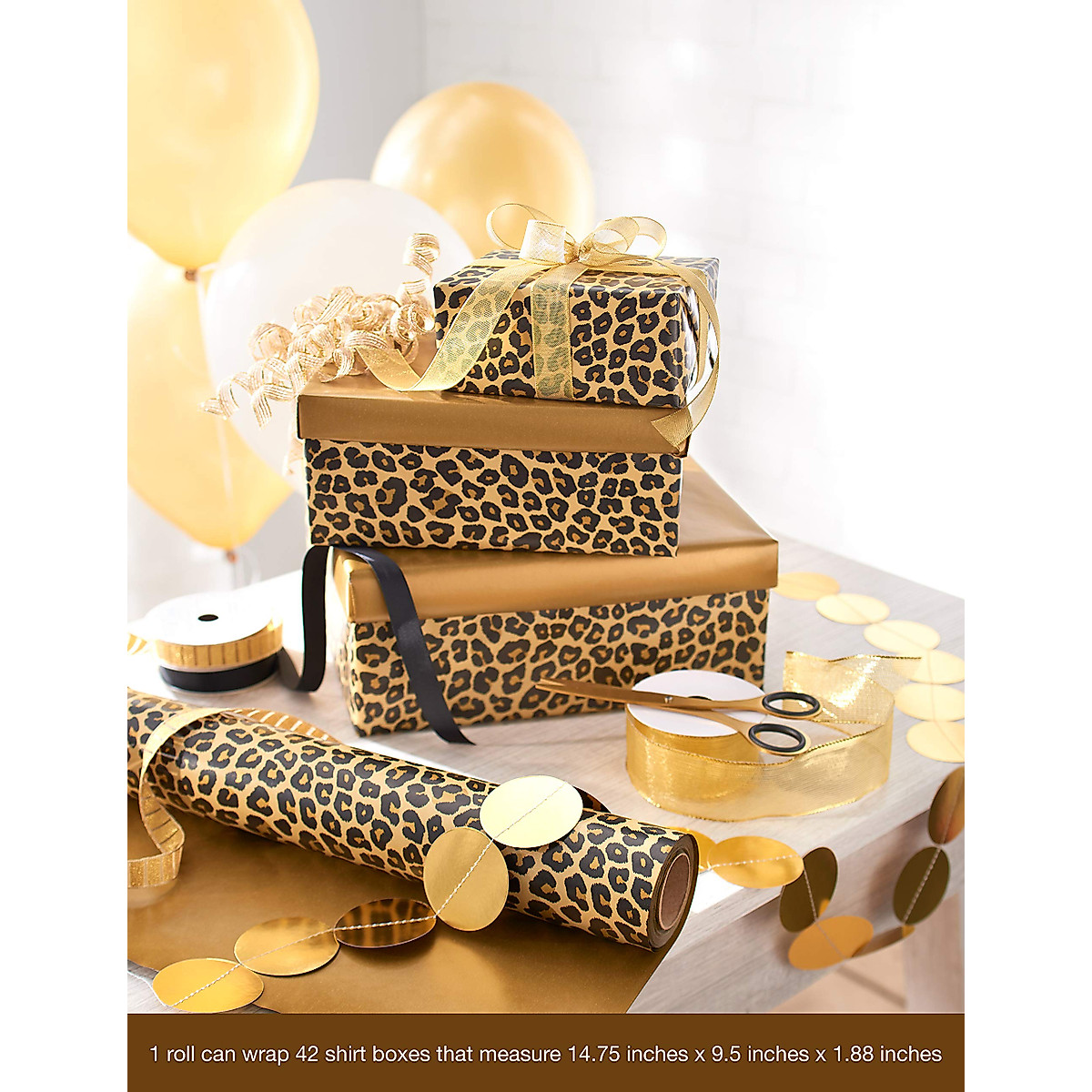 American Greetings Reversible Wrapping Paper Jumbo Roll for Birthdays, Mother's Day, Father's Day, Graduation and All Occasions, Leopard and Gold (1 Roll, 175 sq. ft.)