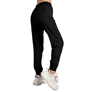 Singbring Women's Athletic Hiking Cargo Joggers Pants Outdoor Workout Lightweight Quick Dry UPF 50 Zipper Pockets (Black88-M)