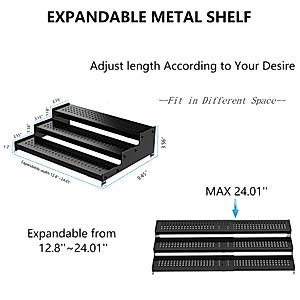 Wobmmi Expandable Spice Rack organizer with 3-Tier step shelf,Modern Design heavy duty,Non Skid and Visibility,Great for Kitchen Cabinet, Pantry and more(1PACK/BLACK)