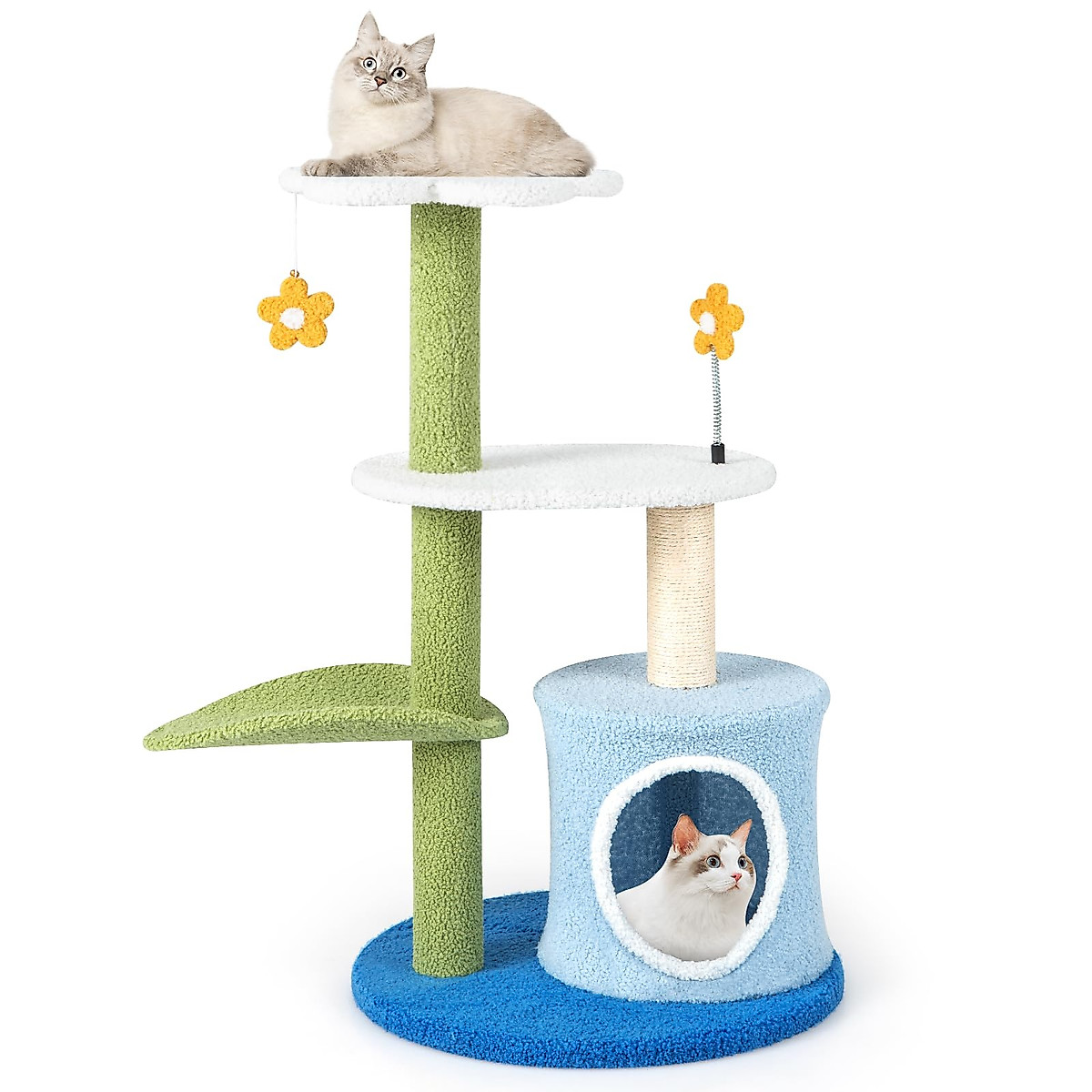 Tangkula Cute Cat Tree, Flower Cat Tower with Sisal Scratching Post, Plush Leaf-Shaped Perch, Roomy Condo, Fluffy Spring Ball & Jingling Ball, Small Cat Tree for Indoor Cats 20 lbs Heavy Duty