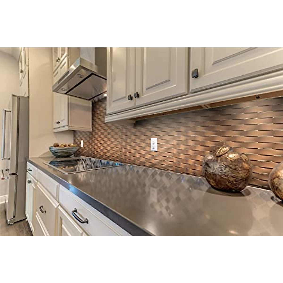 Retro-Art 3D Backsplash Wall Panels for Kitchen, Pack of 10, Geometric Woven Pattern in Bronze Gold, PVC, 24.5 x 18.5, Cover 31.48 sq.ft. 703526