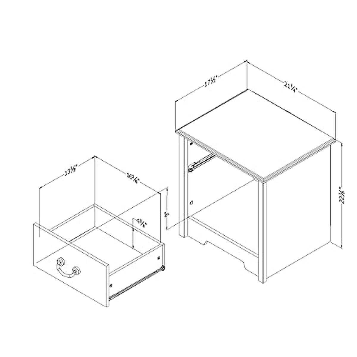 South Shore Aviron 1-Drawer Nightstand, Seaside Pine, 55.2 cm x 44.5 cm x 57.2 cm (D x W x H)