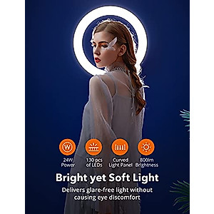 Ring Light with Stand, 12 inch LED Ring Light Features Upgraded Tripod & Remote Control, Selfie Light with Phone Holder Adjustable Height Smooth Dimming for Makeup Studio Portrait YouTube Vlog