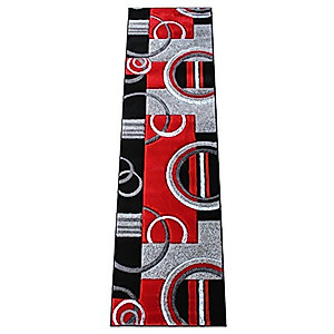 Masada Rugs, Sophia Collection Hand Carved Area Rug Modern Contemporary Red Grey White Black (2 Feet X 7 Feet 3 Inch) Runner