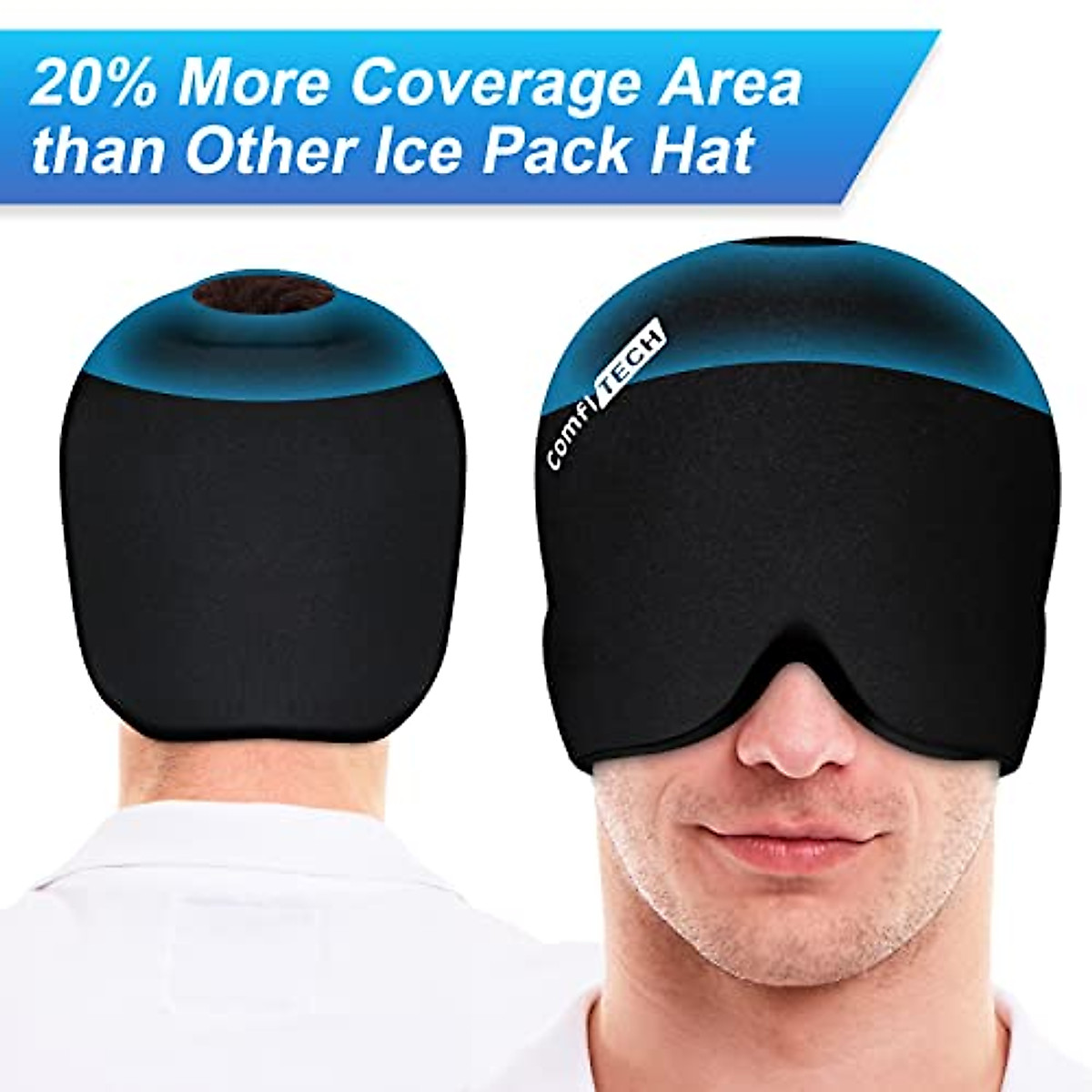 ComfiTECH Migraine Ice Head Wrap, Headache Relief Hat for Migraine Cap for Tension Puffy Eyes Migraine Relief Cap for Sinus Headache and Stress Relief Cold Compress (Medium Black)