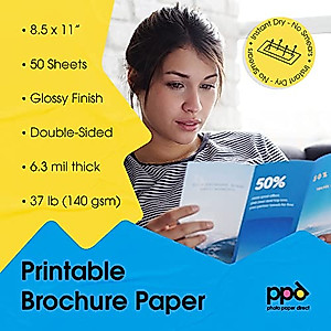 PPD 100 Sheets Inkjet Glossy Brochure and Flyer Paper 8.5x11 37lbs 140gsm Professional Quality Double Sided Instant Dry and Water-Resistant (PPD-72-100)