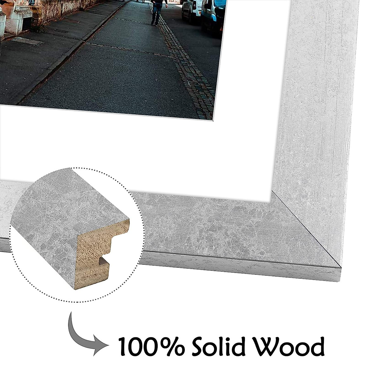 Golden State Art, 16x20 Wooden Picture Frame - Mat for 11x14 Photos - Real Glass - Horizontal and Vertical Wall Display, Great for Engagement, Wedding, Silver, 1 Pack