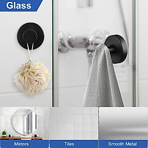 Dntorx Vacuum Suction Cup Hooks, Stainless Steel Suction Hooks for Shower Bathroom Towel Hooks Shower Hooks Holders Black Matte Shower Hooks Hanging Towels, Loofah, Robe, Coat, 2 Pack