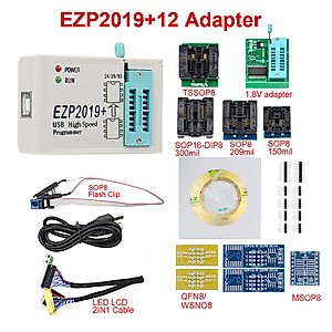 HiLetgo EZP2019+ Upgraded High Speed USB SPI Programmer Support 24 25 93 25 EEPROM Flash BIOS Full Set with 12 Sockets Adapters WIN7&WIN8