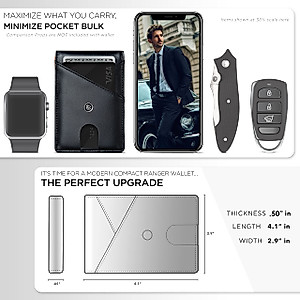 Suavell Leather Mens Wallet. Minimalist Wallet Credit Card Holder with Money Clip and RFID Wallet Protection. Slim Wallets Men Gifts (Obsidian Bronze Ranger)