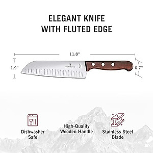 Victorinox 6.9050.17KG Modern Santoku Knife with Granton Blade, 7", Walnut Wood