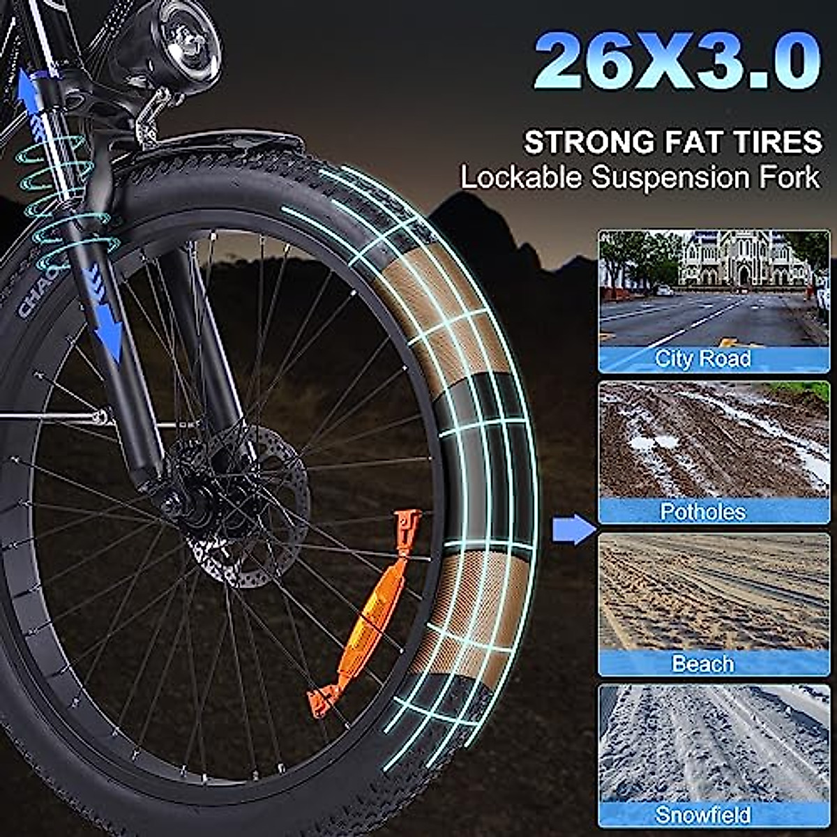 GELEISEN Electric Bike for Adults, 750W 28MPH Electric City Cruiser Bicycle, 26" x 3.0 Fat Tire Step-Thru Ebike with 48V 14.5AH Removable Battery, Professional 7-Speed Folding Electric Commuter Bike