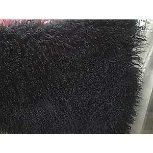 Genuine Tibetan/Mongolian Lambskin Sheepskin Hide Pelt Throw Area Rug Plate Wool Carpet Curly Sheep Fur in Bedroom, Living Room 3.5x2Ft (Black)