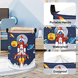 Clastyle 45L Space Rocket Launch Boy Toy Storage Basket Blue Planets Clothes Laundry Hamper for Baby Nursery Room