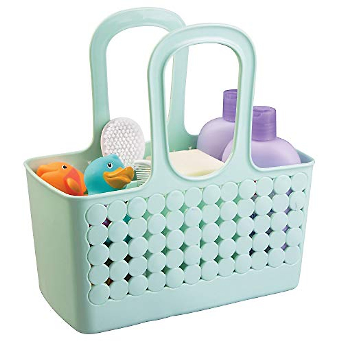 iDesign Plastic Divided Shower Caddy Tote, College Essential for Dorm Room, Communal and Shared Bathroom, The Orbz Collection - 11.75" x 6" x 12", Mint Green