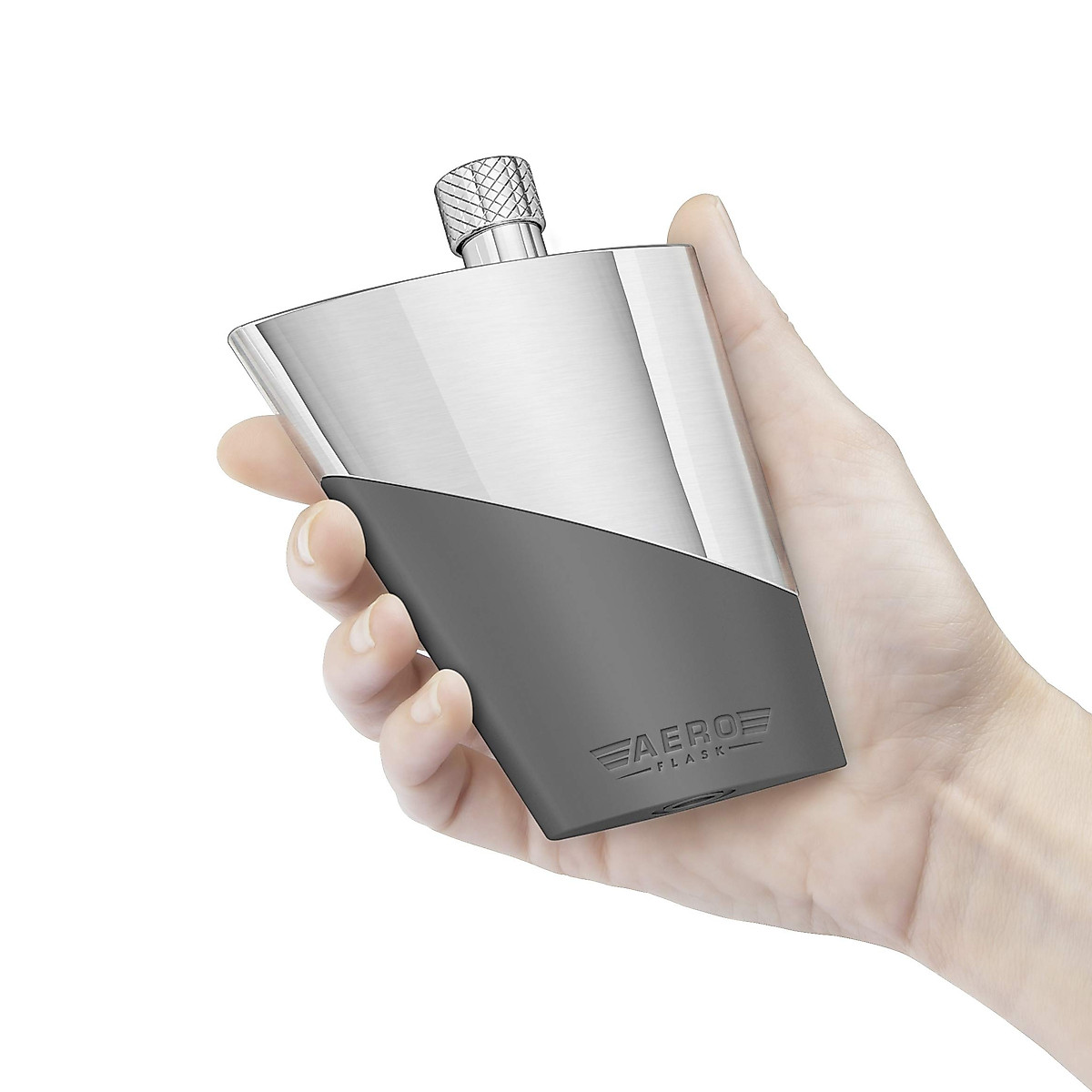 Final Touch Aero Flask Travel Liquor Container - 3.4 oz 100ml Carry-On Flask with Built-in Funnel - Aerodynamic Design Inspired by Airplane Wings - Stainless Steel - Comfortable for Pocket (FTA1820)