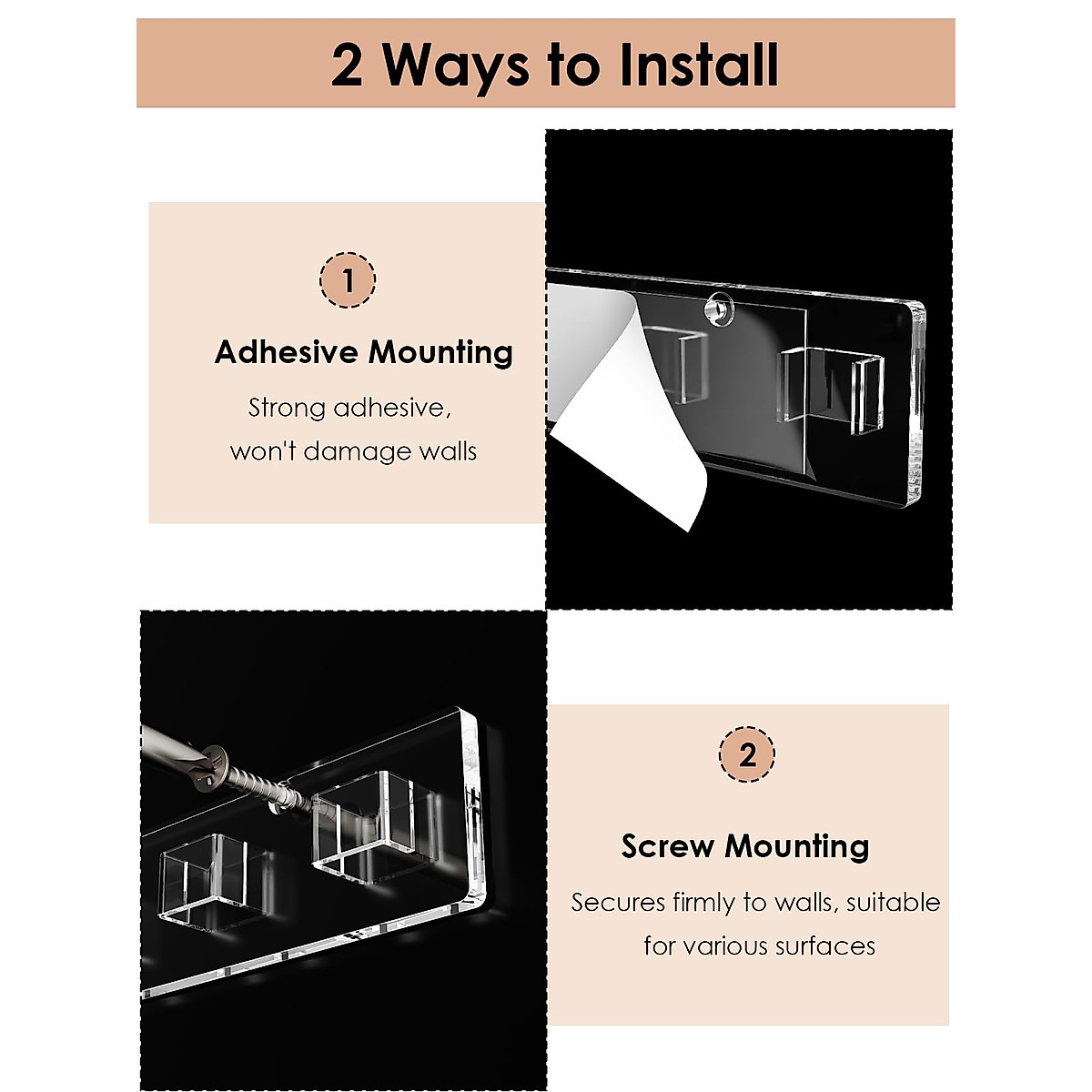 collwait 2 Pack Sunglass Organizer Sunglass Holder for Wall, Sunglasses Storage Organizer, Acrylic Sunglass Display Sunglasses Rack, Wall Mounted Sunglass Holder for Hanging Your Multiple Eyeglasses