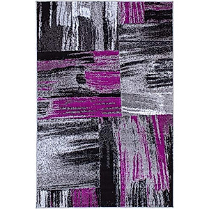Handcraft Rugs-Purple/Gray/Silver/Black/Abstract Contemporary Modern Brush Design Mixed Colors Area Rug