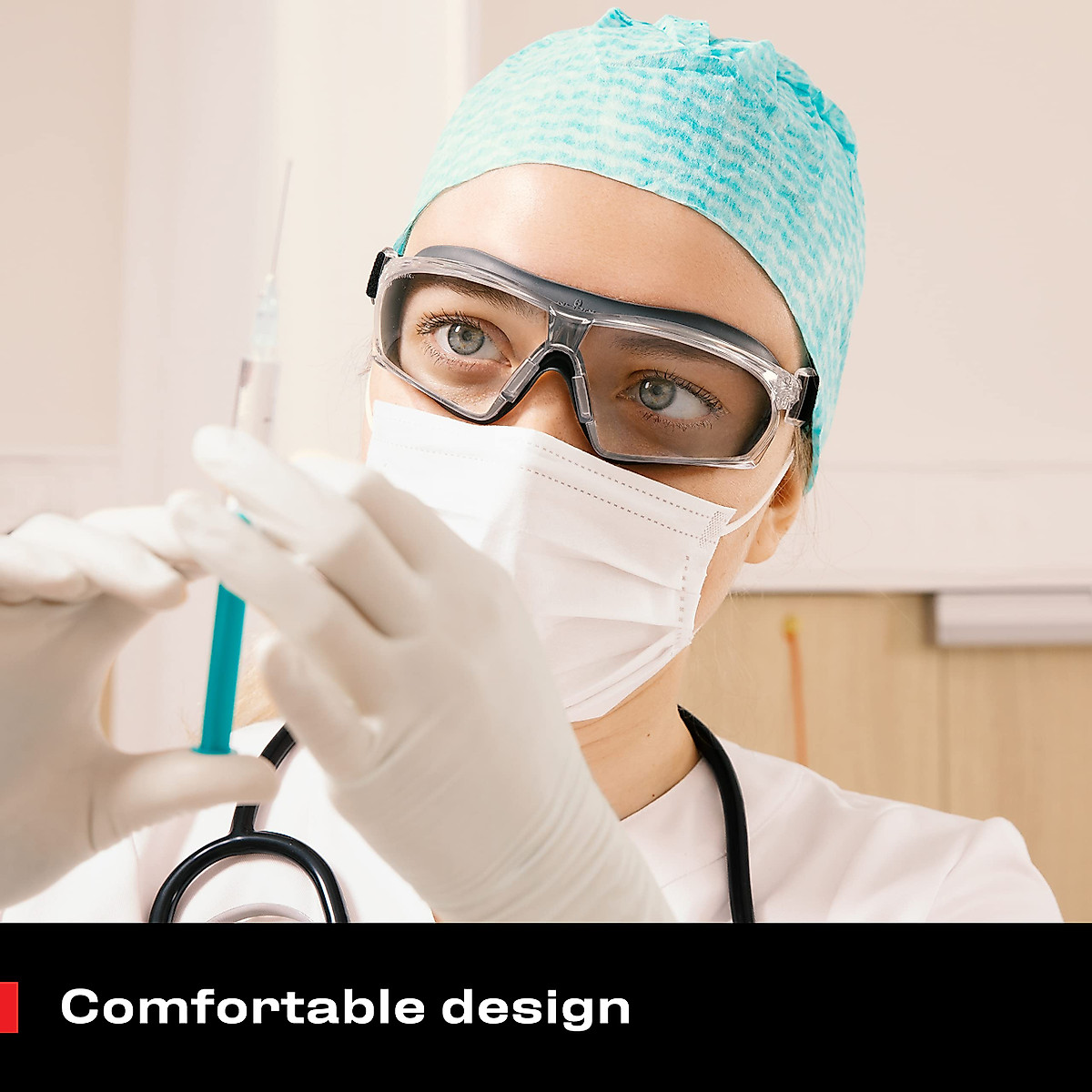 NoCry Anti Fog Safety Goggles for Women with Premium Anti Scratch Coating; ANSI Z87 Certified Chemistry Goggles, Protective Goggles with Adjustable Headband — Perfect Dust Goggles and Science Goggles