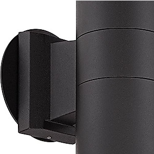 Possini Euro Design Ellis Modern Contemporary Outdoor Wall Light Fixtures Set of 2 Black Aluminum 11 3/4" Glass Lens for Exterior House Porch Patio Outside Deck Garage Yard Front Door Garden Home