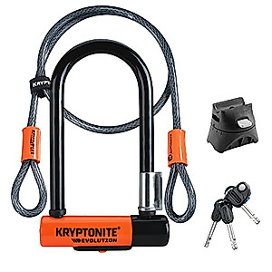 Kryptonite Evolution Mini-7 Bike U-Lock with Cable, Heavy Duty Anti-Theft Bicycle U Lock, 13mm Shackle and 10mm x4ft Length Security Cable with Mounting Bracket and Keys