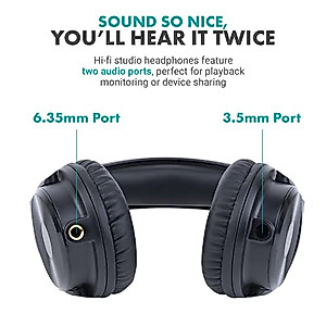 Movo MH-100 Hi-Fi Studio Headphones with Microphone - Wired Over Ear Headphones for Gaming and Music with 3.5mm and 6.35mm Input - Comfortable Headphones with Mic - Perfect Podcast Headphones for PC