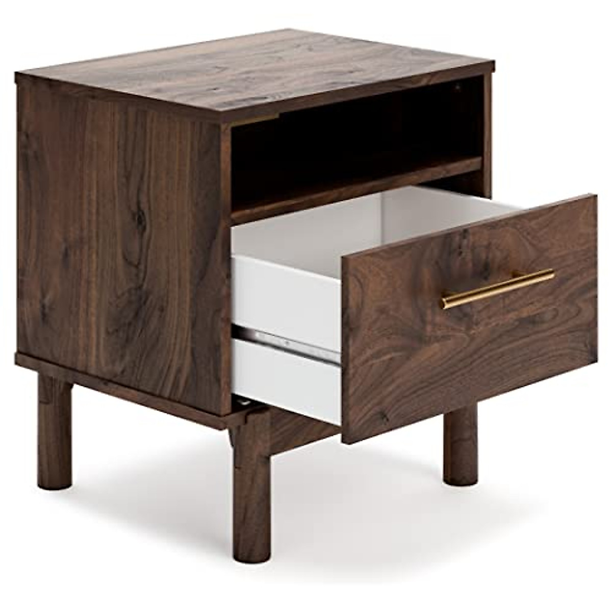 Signature Design by Ashley Calverson Modern 1 Drawer Nightstand with Open Cubby, 21.18" Tall, Dark Brown