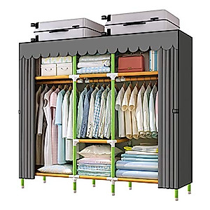 YOUUD Portable Closet 65 Inches Potable Wardrobe Clothes Closet, Colored Rods and Grey Cover Storage Organizer, Quick and Easy to Assemble, Extra Sturdy, Strong and Durable