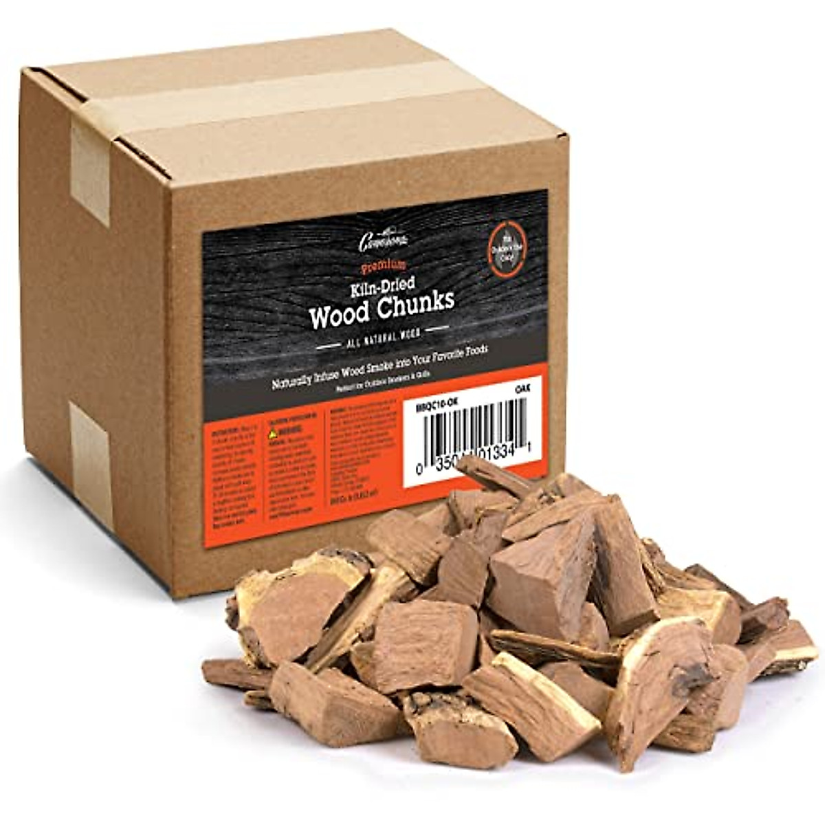 Camerons All Natural Oak Wood Chunks for Smoking Meat -840 Cu In Box, Approx 10 Pounds- Uniform Size 3"x2"x2" for Even Burning - Kiln Dried Large Cut BBQ Wood Chips for Smoker - Grilling Gifts for Men