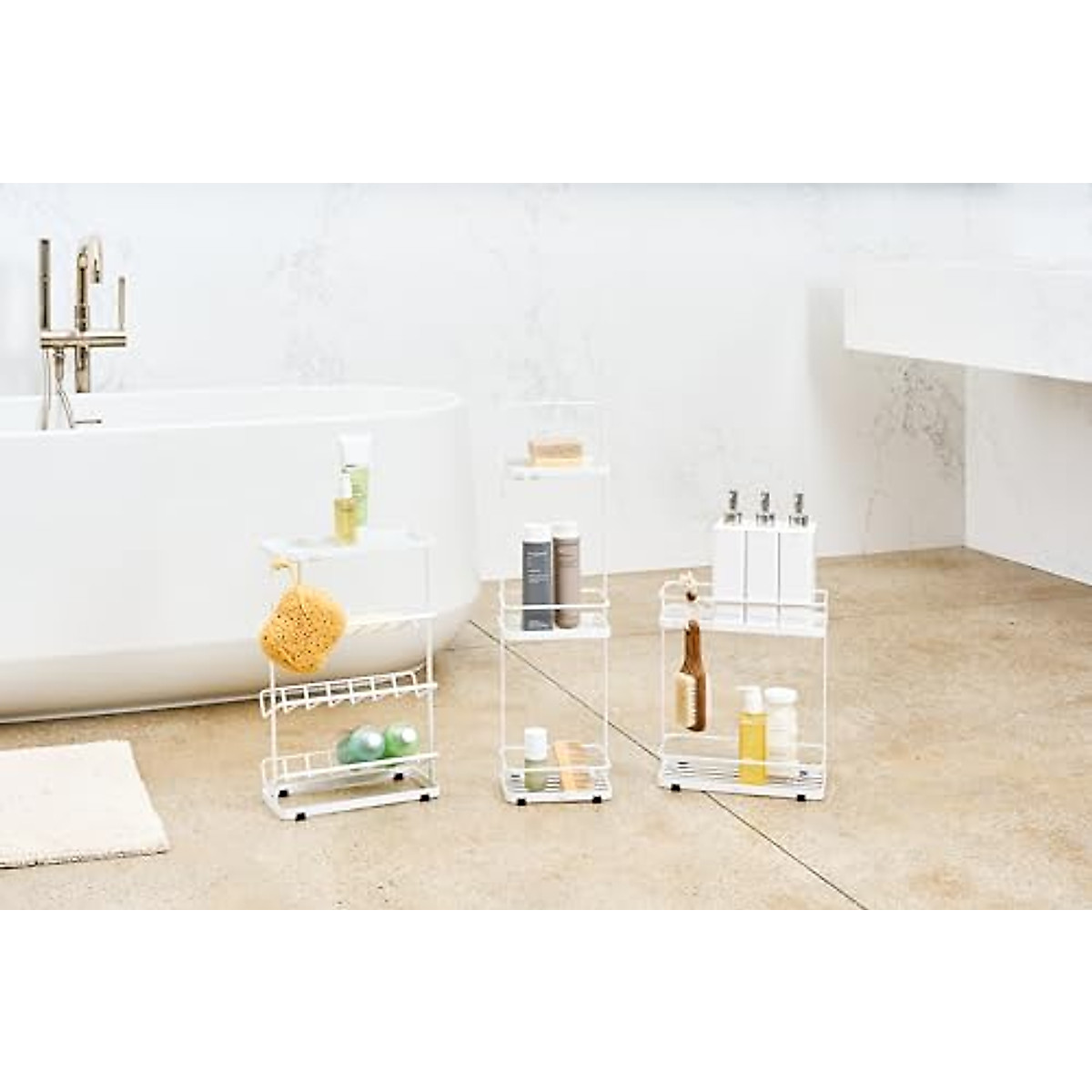 Yamazaki Home Tower Bath Rack - Bathroom Shower Storage Holder, Caddy Shelf Organizer - Medium, 17" - Steel - Holds Up to 9 Dispensers