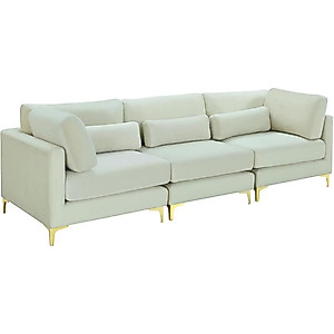 Meridian Furniture 605Cream-S108 Julia Collection Modern | Contemporary Velvet Upholstered Modular Sofa with Complete Sets of Gold and Chrome Legs Included, Cream, 108" Wide