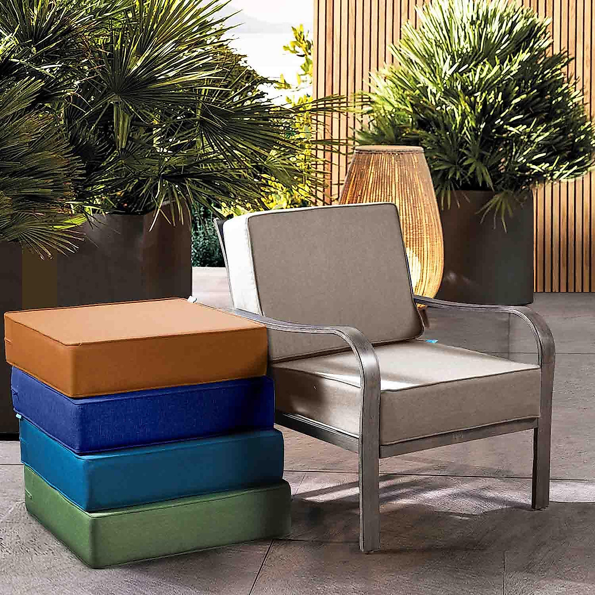ARTPLAN Deep seat Cushions for Outdoor Furniture,24x24 Inches,Back 18"x24",H:6". Extra Thick Outdoor Patio Sofa Lawn Chair Cushions,Khaki