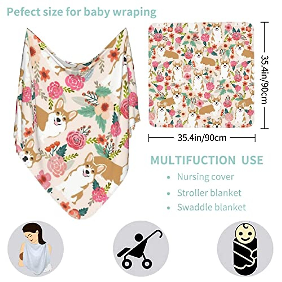 Corgi Baby Stuff Swaddle Blanket Corgi Gifts for Corgi Lovers Soft Newborn Wrap Baby Swaddling Blanket Cover Baby Throw Receiving Blankets Silky Breathable Stretchy Gifts for Boys Girls Infant Shower