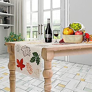 OWENIE Fall Table Runner 70 Inches Long, Embroidered Thanksgiving Table Runner for Fall, Autumn Harvest Farmhouse Linen Table Runner with Colorful Maple Leaves, 13 x 70 inches