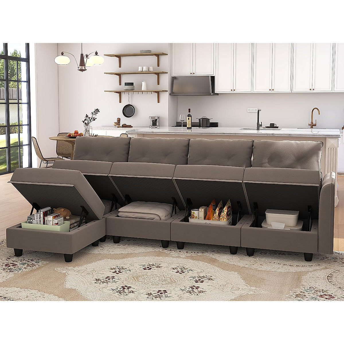 LLappuil Sectional Couch with Reversible Chaise, Waterproof, Anti-Scratch and Antistatic Sectional, Modern L-Shape Sofa Corner Couch Modular Sofa with Ottoman, Brown