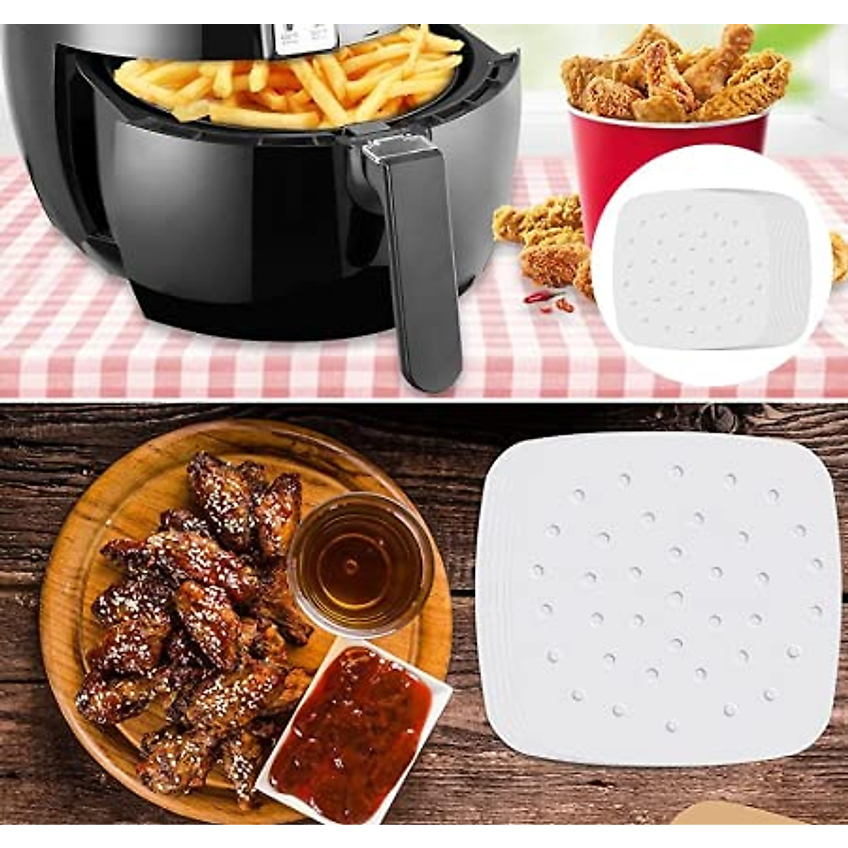 NARFIRE 100Pcs Air Fryer Paper Kitchen White Square Food Cake Paper Mat Pad