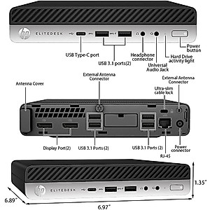 HP EliteDesk 800 G4 Mini Business Desktop - 8th Gen i5-8600T, 8GB DDR4 RAM, NVMe 256GB SSD, WiFi, Wired Keyboard & Mouse,Windows 10 Pro (Renewed)