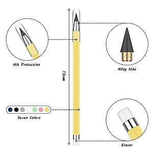 HOTUT Inkless Pencil, 7PCS Forever Infinity Pencils with 7 Eraser Reusable Inkless Everlasting Pencil with 7 Replaceable Nibs for Writing Drawing Students Office School Supplies