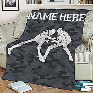 OhaPrints Custom Black Camo Pattern Wrestling Lover Wrestler Gifts Personalized Name Soft Sherpa Throw Blankets Cozy Fuzzy Fleece Throws for Tv Sofa Couch Comfy Fluffy Blanket 30X40 50X60 60X80