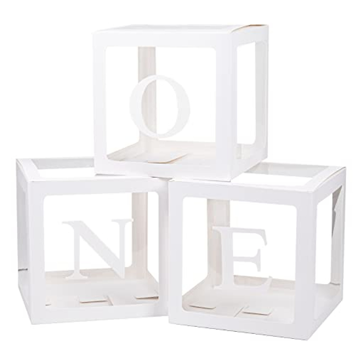 Keencopper First Birthday Decorations For Boy Or Girl, 3 Pcs ONE Balloon Boxes For 1st Birthday, Baby Clear Blocks Party Decor With ONE TWO Letters For Photoshoot Props, Cake Smash Backdrop