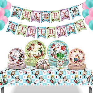 Adirasenotek 3Pcs Wonderland Party Tablecloths,Tea Praty 87" Lx51 W Rectangular Plastic Table Covers,Kids' Party Disposable Tablecloths for Decoration,Birthday Party,Baby Showers