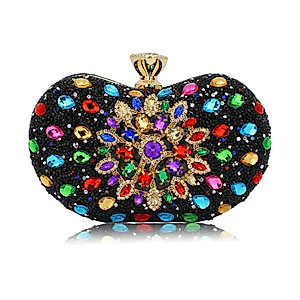 Beaded Wine Purse Clutch For Women Evening Party Rhinestone Floral Bag Elegant Handbags Luxury Brands Wallet (Black)