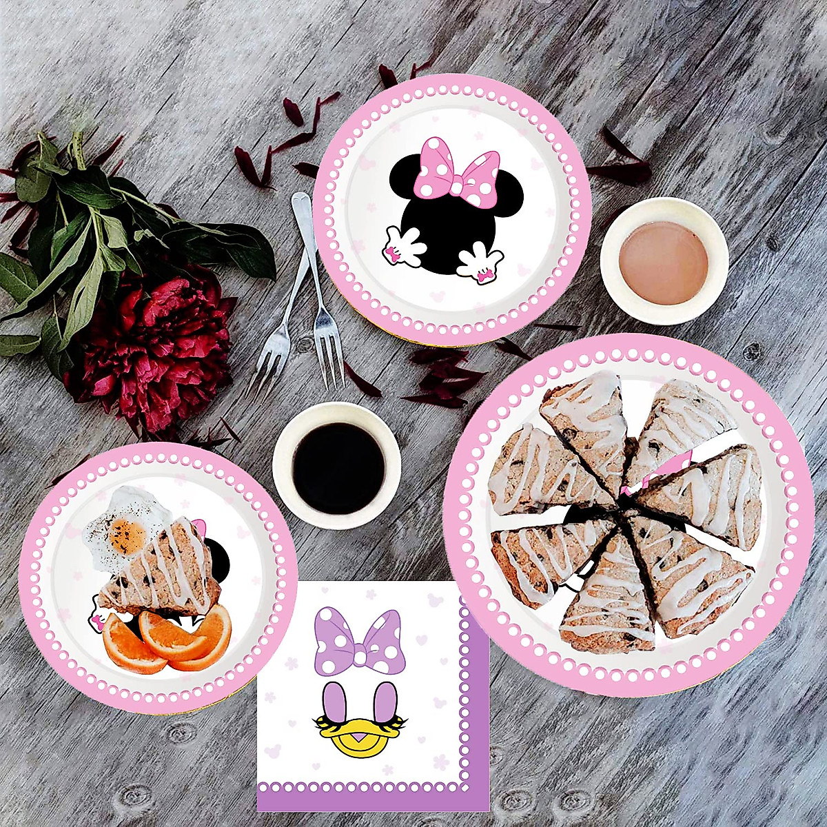 AMZPTBOY 40 Pcs Pink Mouse Birthday Party Supplies,Mouse Party Supplies Tableware Paper Plates,7Mouse Dessert Plates for Girls Mouse Themed Party Baby Shower Pink Mouse Birthday Decorations